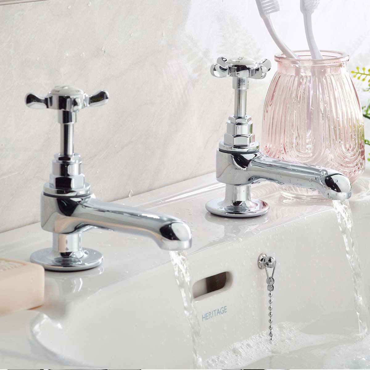 1901 Gold Basin Pillar Taps Bathroom Taps Bristan